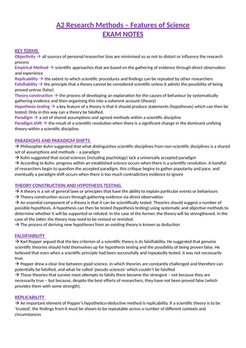 Features of Science - A2 Research Methods: A* EXCELLENT EXAM NOTES - A ...