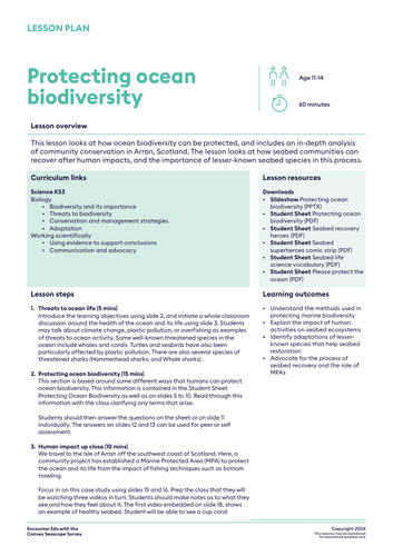 Ocean & Climate KS3 Protecting biodiversity | Teaching Resources