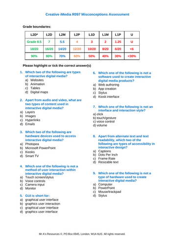 R097 End of Unit Misconceptions Assessment | Teaching Resources