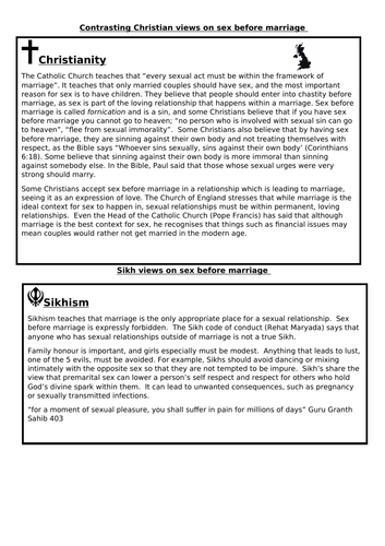 Aqa Rs Themes Christianity And Sikhism Sex Outside Of Marriage