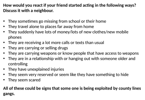 County Lines PSHE lesson | Teaching Resources