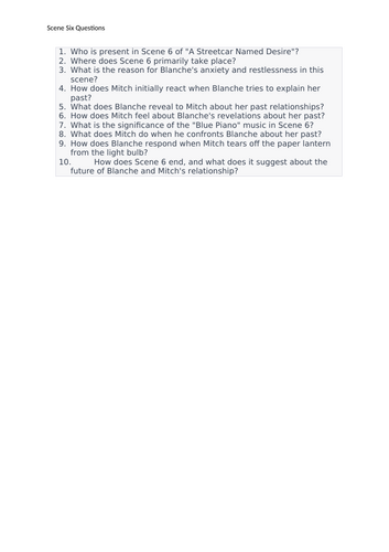 A Streetcar Named Desire SOW A LEVEL | Teaching Resources