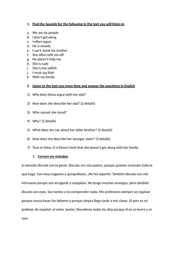 03. GCSE SPANISH: Porque NO me llevo bien con mi familia | Teaching ...