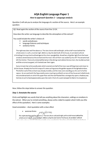 AQA English Language Paper 1, Question 2 revision guide | Teaching ...