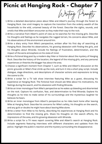 Picnic at Hanging Rock Chapter 7 Post-Reading Creative Writing Prompts ...