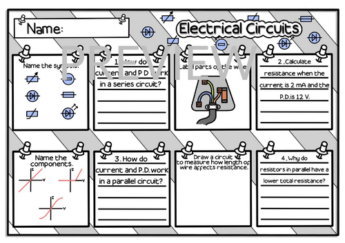 Electrical Circuits Knowledge Organiser Worksheet KS4 and KS3 Science ...