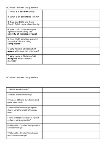 Aqa Rs Themes Christianity And Sikhism The Purpose Of Families