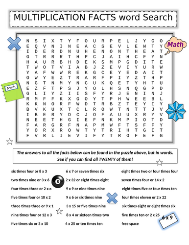 Multiplication Facts Word Search Puzzle | Teaching Resources