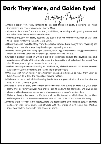 Dark They Were, And Golden Eyed Post-Reading Creative Writing Prompts ...