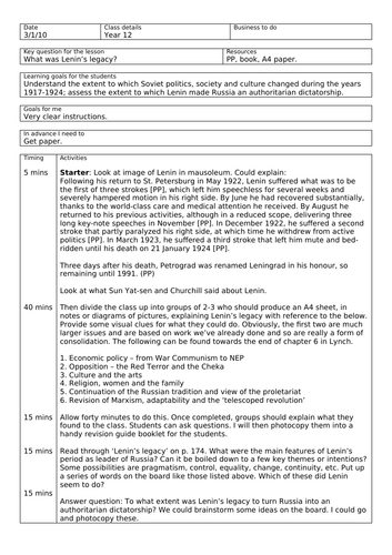 2N Revolution and dictatorship: Russia, 1917–1953 Lenin's Death and ...