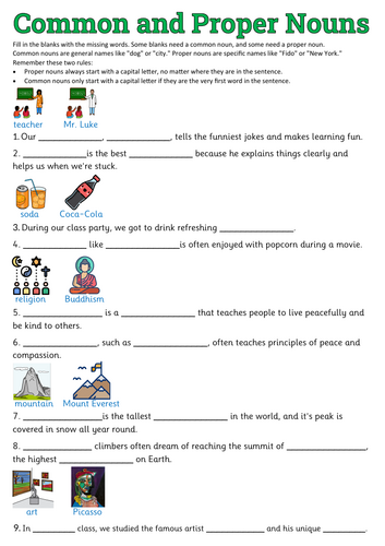 Proper Nouns: Sorting Cards & Worksheets | Teaching Resources