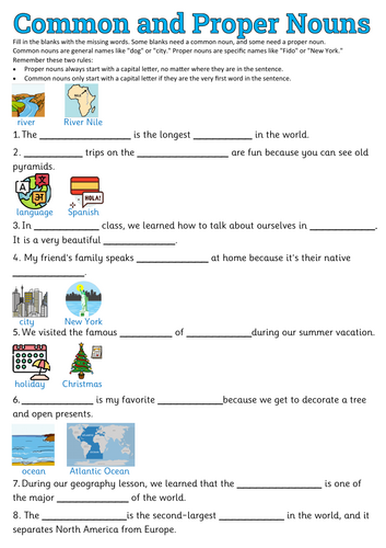 Proper Nouns: Sorting Cards & Worksheets | Teaching Resources