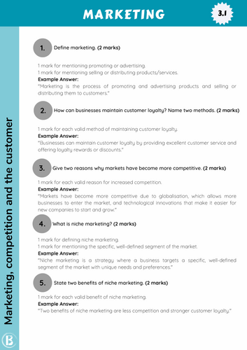 IGCSE Business Unit 3.1: Marketing, competition and the customer ...
