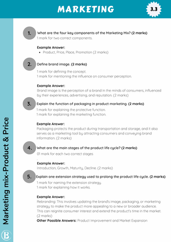 IGCSE Business Unit 3.3: Product & Price | Teaching Resources