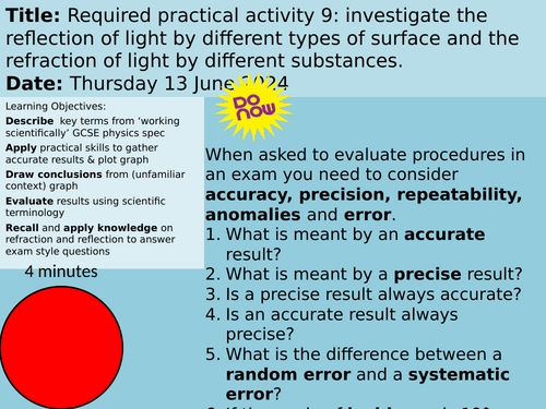 Required Practical Reflection Of Light Teaching Resources