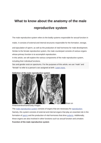 Unit 9 Aim C L1- The Male Reproductive System | Teaching Resources