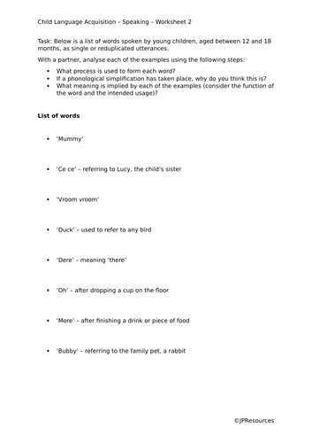 Child Language Acquisition - Speaking - A Level Unit | Teaching Resources