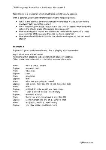 Child Language Acquisition - Speaking - A Level Unit | Teaching Resources