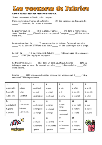 French past tense holiday reading | Teaching Resources