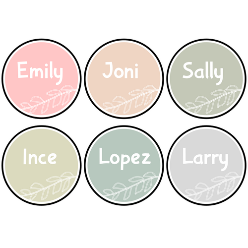 Printable Botanical Student Name Labels, Round Boho Neutral Name Cards ...
