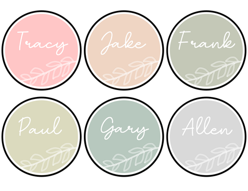 Printable Botanical Student Name Labels, Round Boho Neutral Name Cards ...