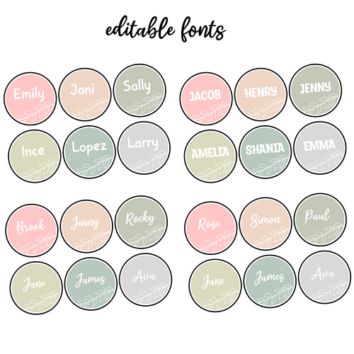 Printable Botanical Student Name Labels, Round Boho Neutral Name Cards ...