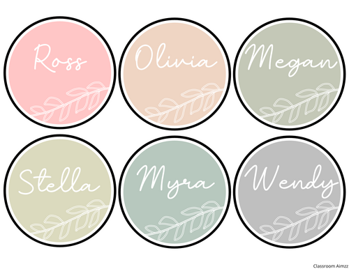 Printable Botanical Student Name Labels, Round Boho Neutral Name Cards ...
