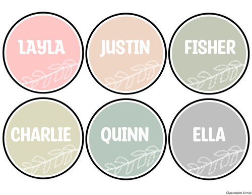 Printable Botanical Student Name Labels, Round Boho Neutral Name Cards ...