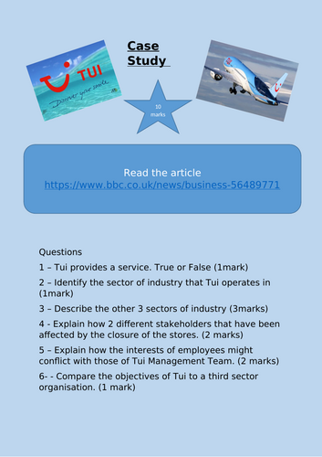 Tui Case Study - Business Studies - Types of Business, Stakeholders ...