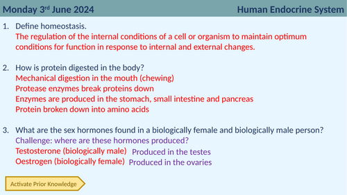 AQA GCSE Biology: Endocrine System (Introduction) | Teaching Resources