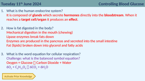 AQA GCSE Biology: Blood Glucose and Diabetes | Teaching Resources