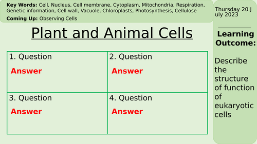KS3 Year 7 Lesson resources and booklet for cells topic | Teaching ...