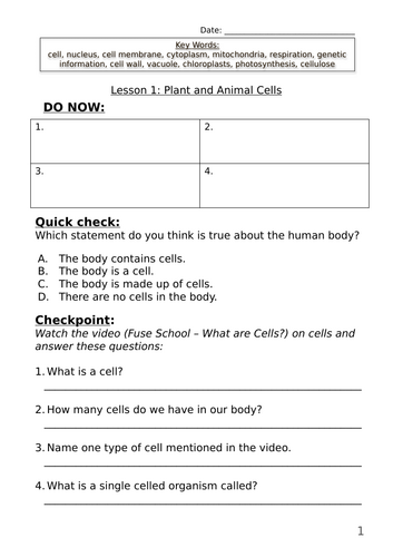 KS3 Year Lesson - 1. Plant and animals cells | Teaching Resources