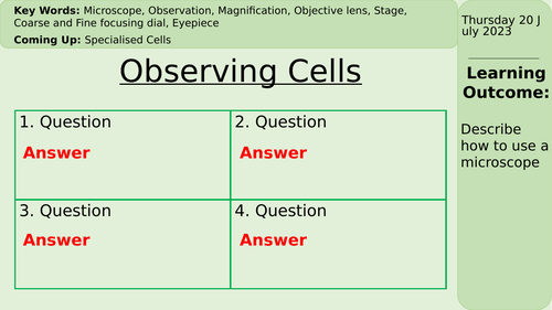 KS3 Year 7 - Lesson 2. Observing cells | Teaching Resources