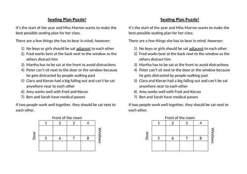 Seating Plan Maths Lesson | Teaching Resources