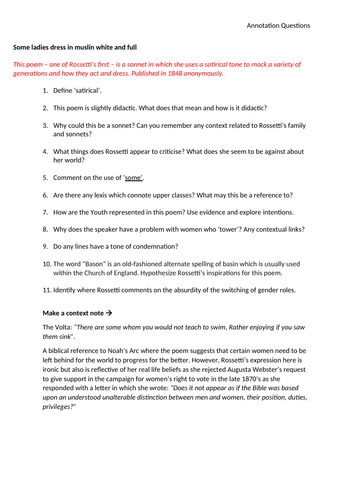 Christina Rossetti - Full A Level Scheme of Work - English Literature ...