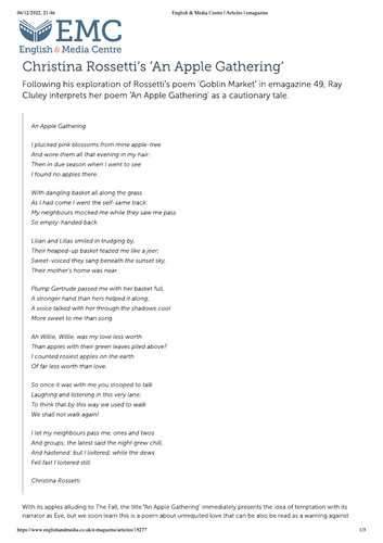 Christina Rossetti - Full A Level Scheme of Work - English Literature ...