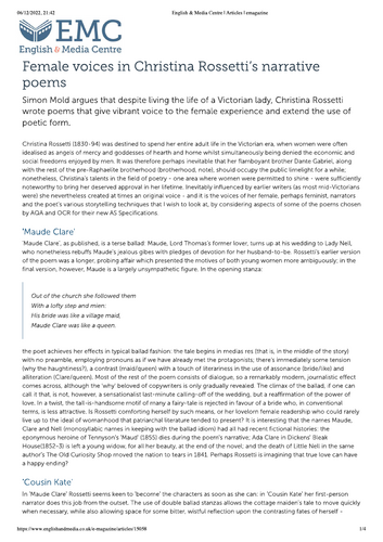 Christina Rossetti - Full A Level Scheme of Work - English Literature ...