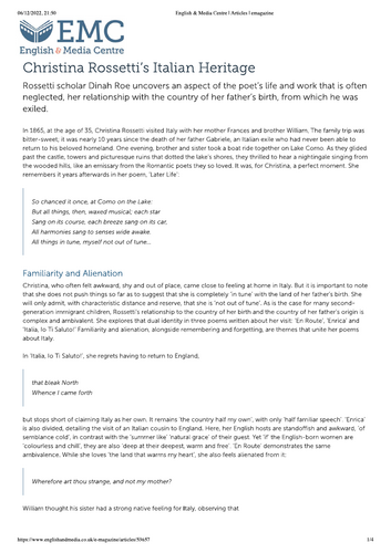 Christina Rossetti - Full A Level Scheme of Work - English Literature ...