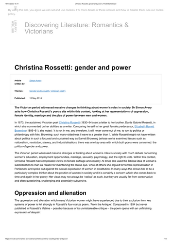 Christina Rossetti - Full A Level Scheme of Work - English Literature ...