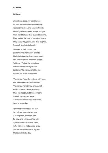 Christina Rossetti - Full A Level Scheme of Work - English Literature ...