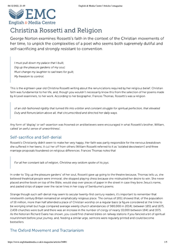 Christina Rossetti - Full A Level Scheme of Work - English Literature ...