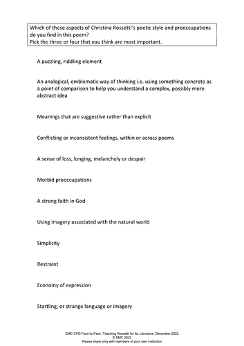 Christina Rossetti - Full A Level Scheme of Work - English Literature ...