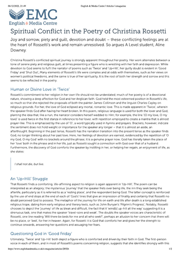 Christina Rossetti - Full A Level Scheme of Work - English Literature ...