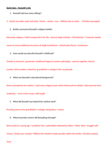 Christina Rossetti - Full A Level Scheme of Work - English Literature ...