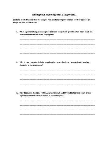 Television soap operas scheme of work. | Teaching Resources