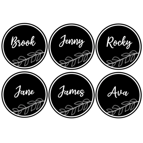 Printable Botanical Round Black and White Student Name Labels, Name ...
