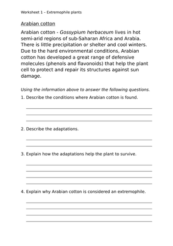 Adaptations - Plants & extremophiles | Teaching Resources