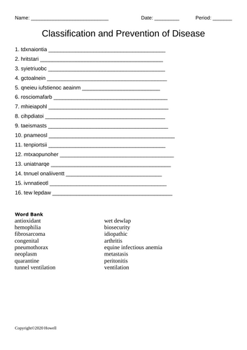 Classification and Prevention of Disease Word Scramble for Vet. Science ...