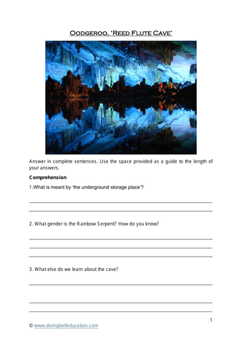 Poetry Study Worksheet - Oodgeroo, 'Reed Flute Cave' | Teaching Resources